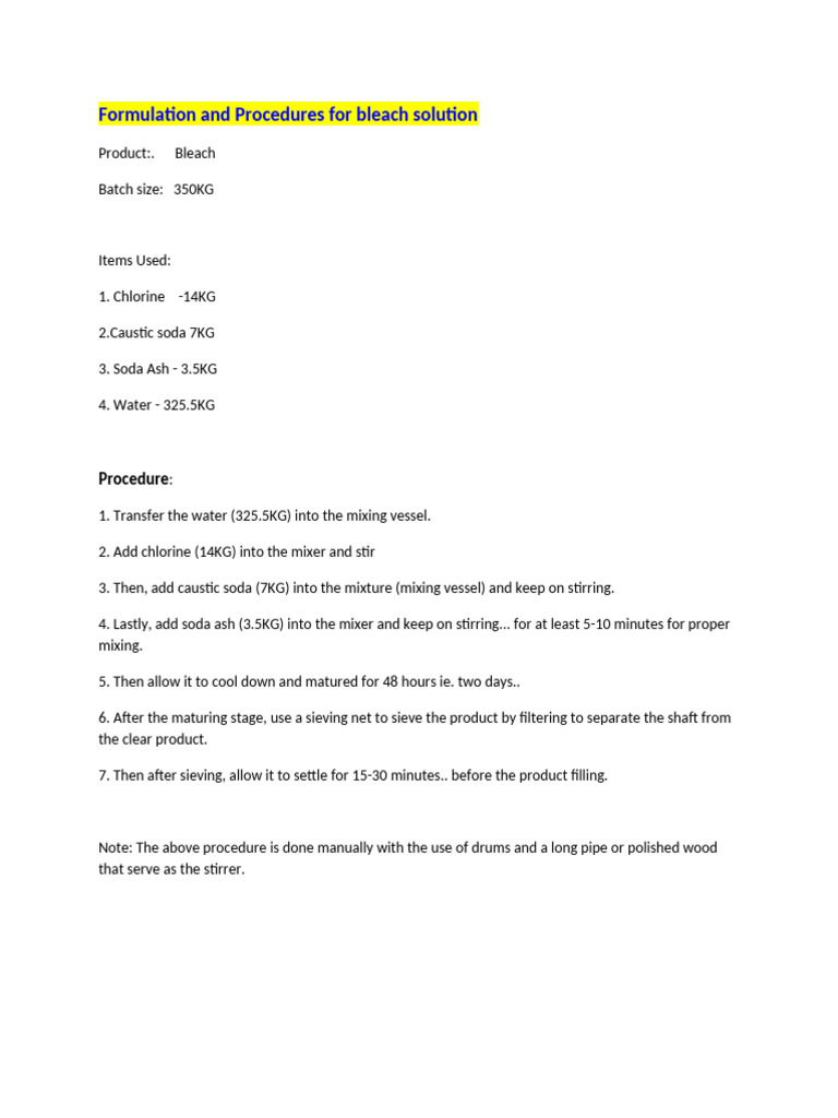 Bleach Solution Preparation Guide | PDF