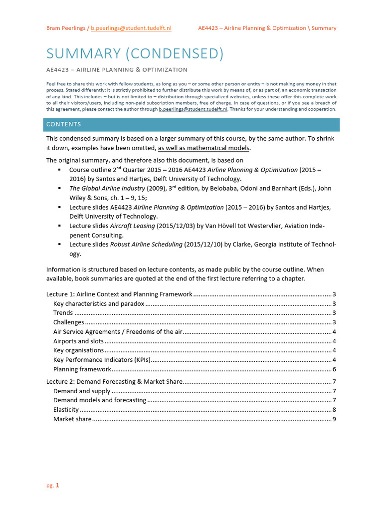 Summary AE4423 Condensed | PDF | Airlines | Airport