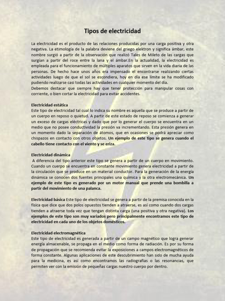 Tipos de Electricidad | PDF | Electricidad | Electromagnetismo
