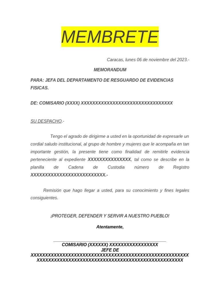 Formato Memorandum Evidencia | PDF