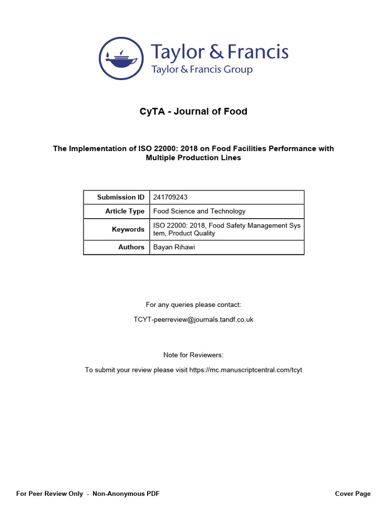 Cyta - Journal of Food | PDF | Regulatory Compliance | Hazard Analysis And Critical Control Points