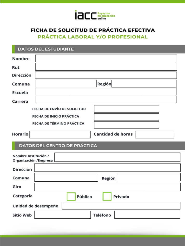 OvPHW Ficha de Solicitud de Práctica Efectiva - EPI | PDF