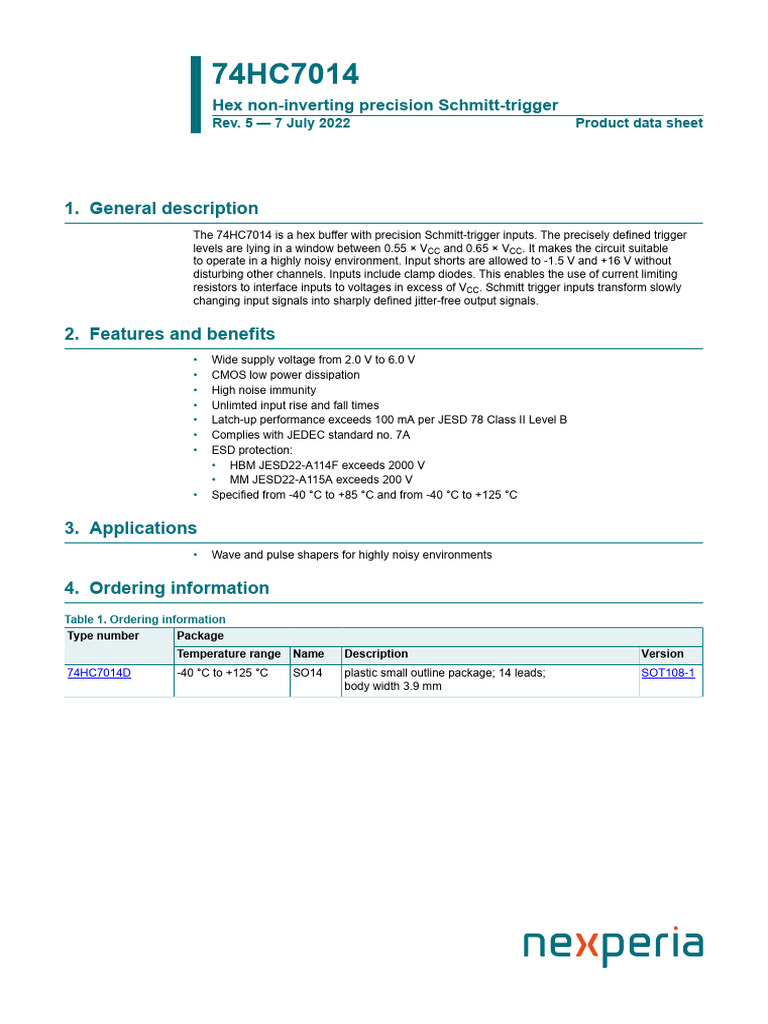 74HC7014 | PDF | Electrical Engineering | Electronics