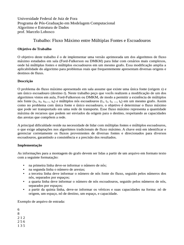 Enunciado Do Trabalho | PDF | Teoria dos Gráficos | Algoritmos