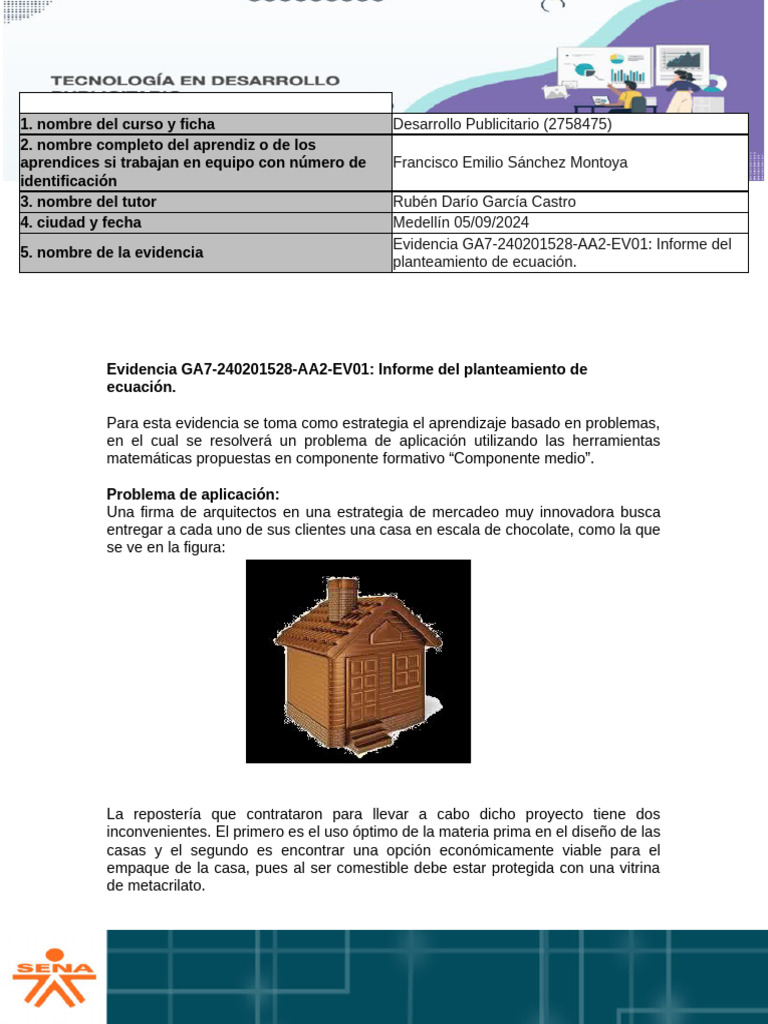 Evidencia GA7-240201528-AA2-EV01 Informe Del Planteamiento de Ecuación. | PDF | Ecuaciones ...