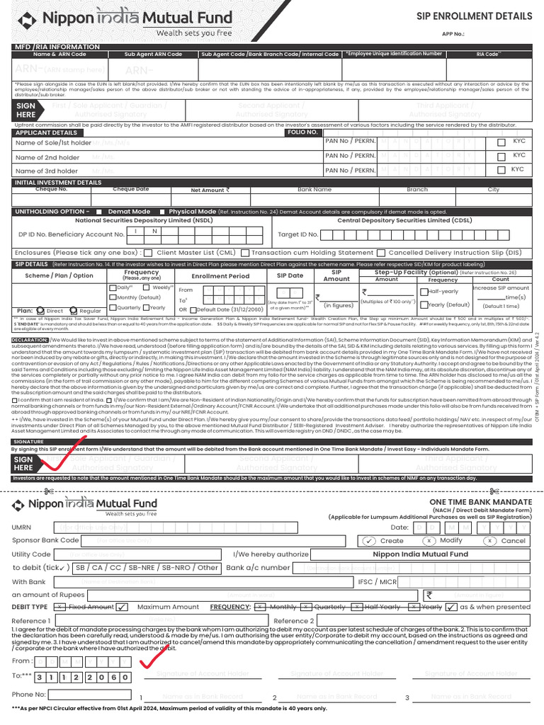 SIP Enrollment and Bank Mandate Form | PDF | Banks | Mutual Funds