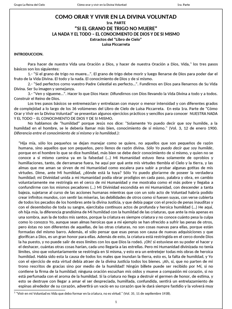 Orar y Vivir en la Divina Voluntad | PDF | Amor | Oración