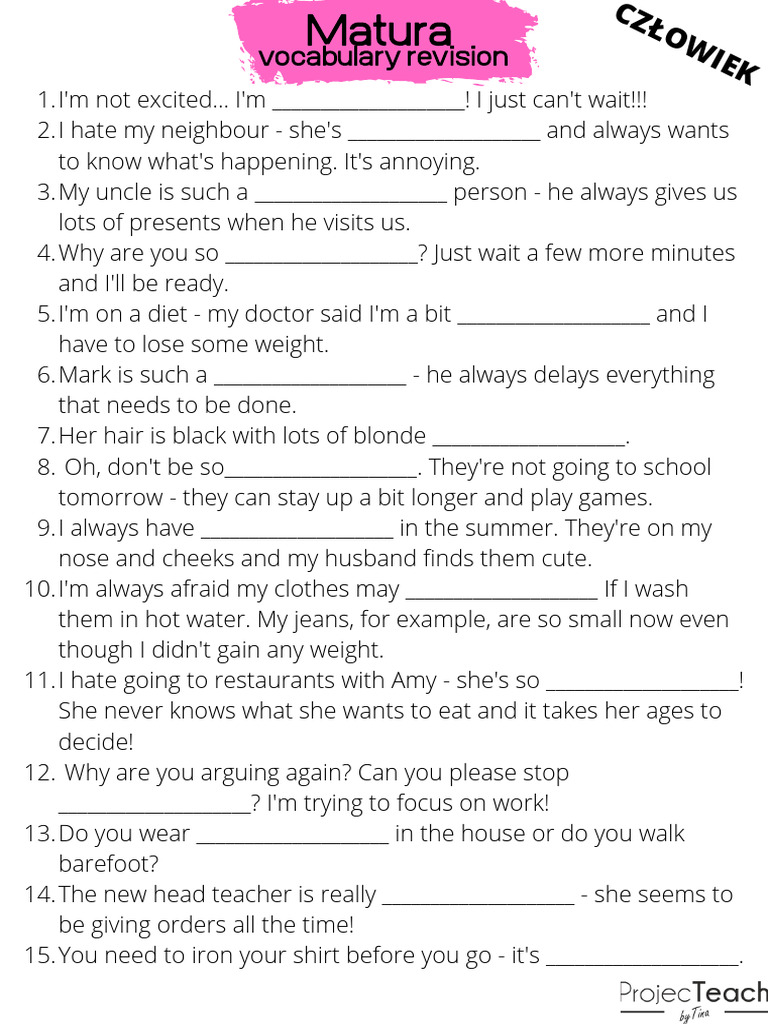 Matura-5 (1) Revision Człowiek | PDF