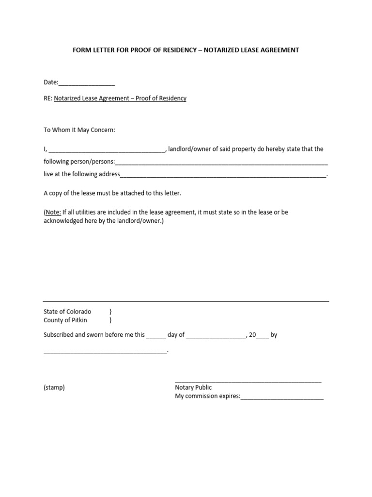 Notarized Letter Proof of Residency Income Template | PDF | Business | Law