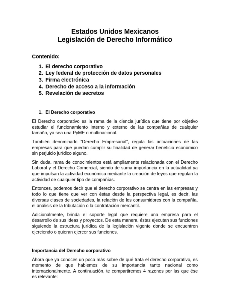 Estados Unidos Mexicanos Legislación Informática | PDF | Corporaciones ...