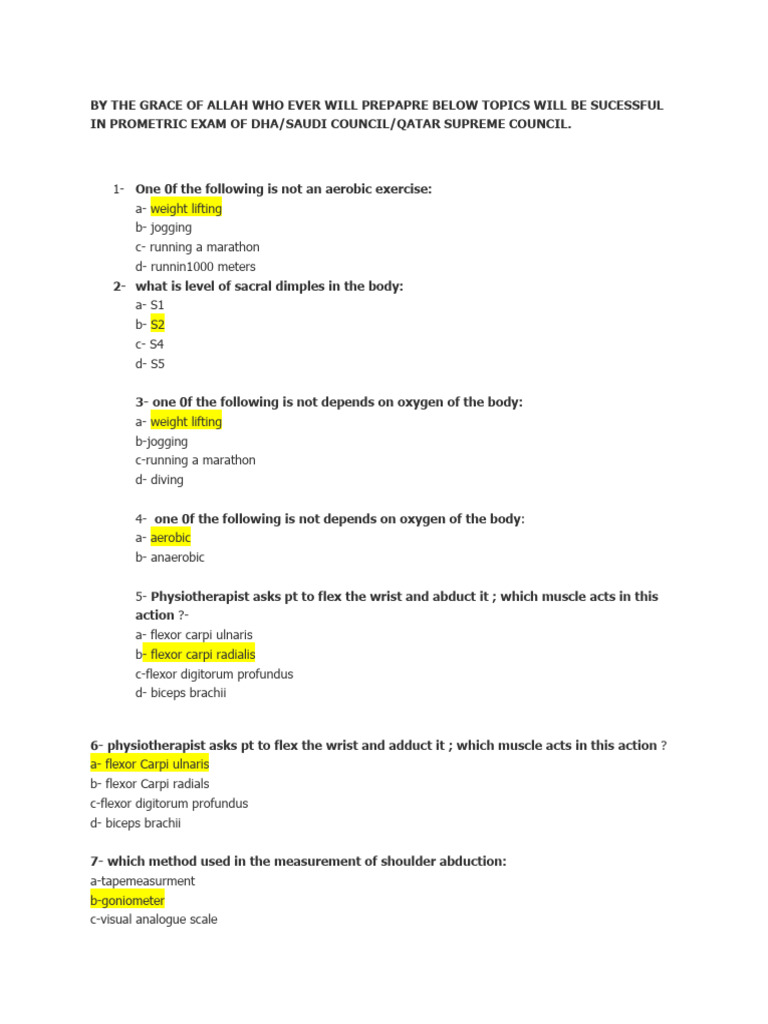 Qatar Prometric Exam Sample Questions | PDF | Anatomical Terms Of ...