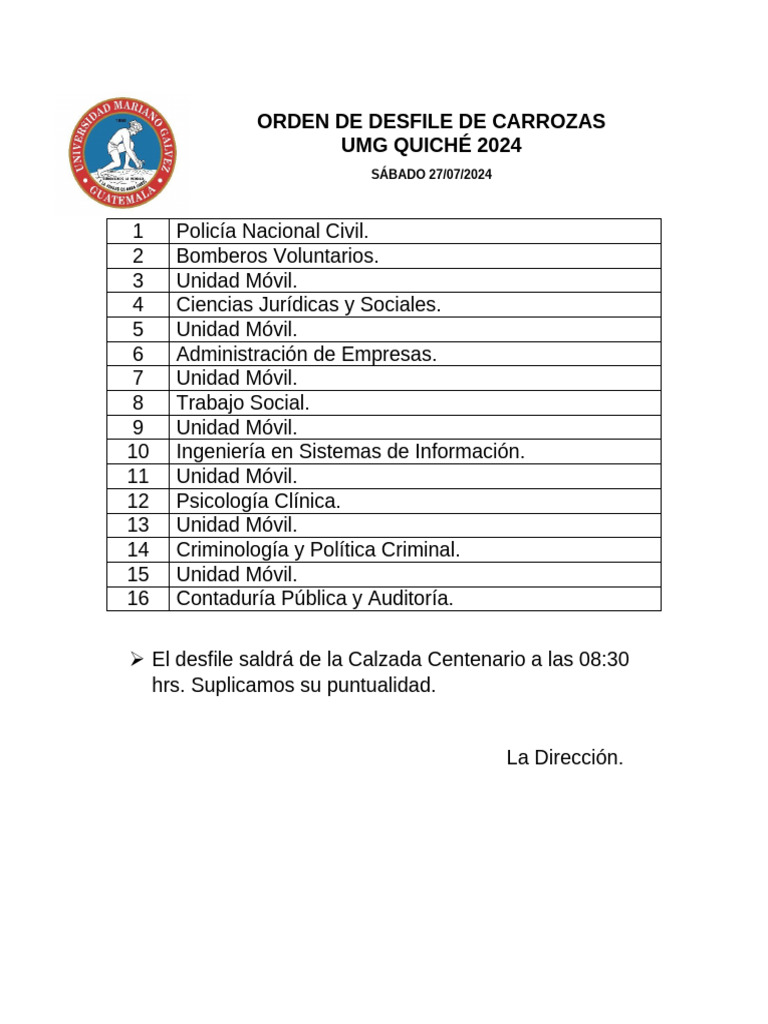 Orden De Desfile 2024 Pdf