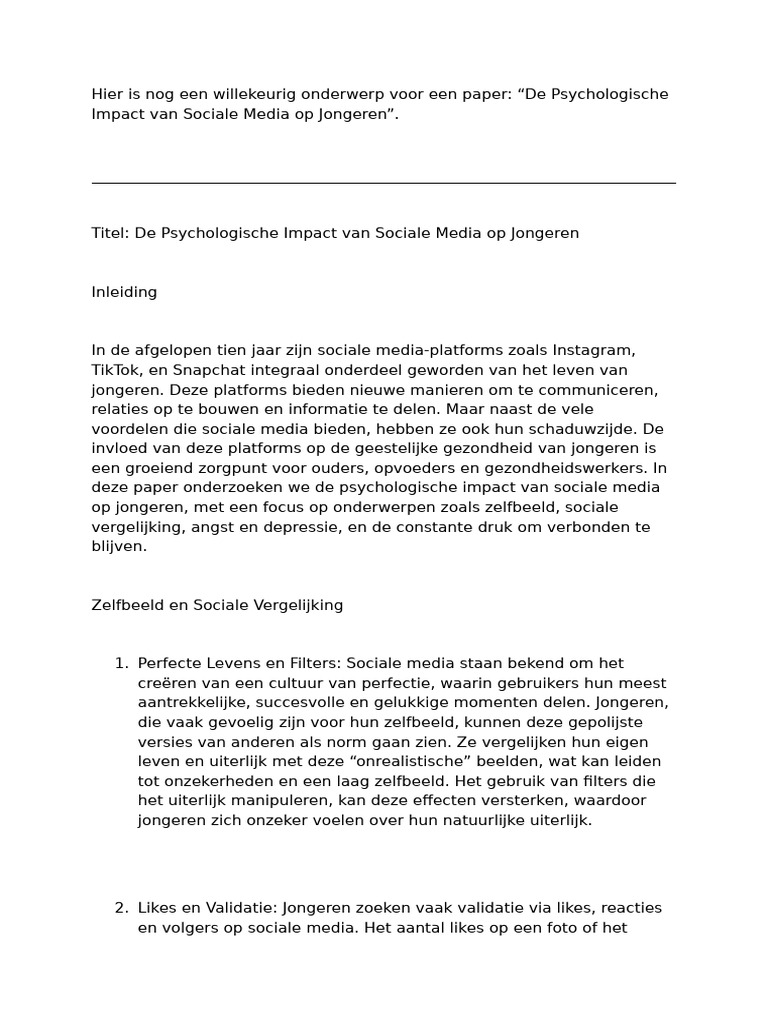 De Psychologische Impact van Sociale Media op Jongeren | PDF