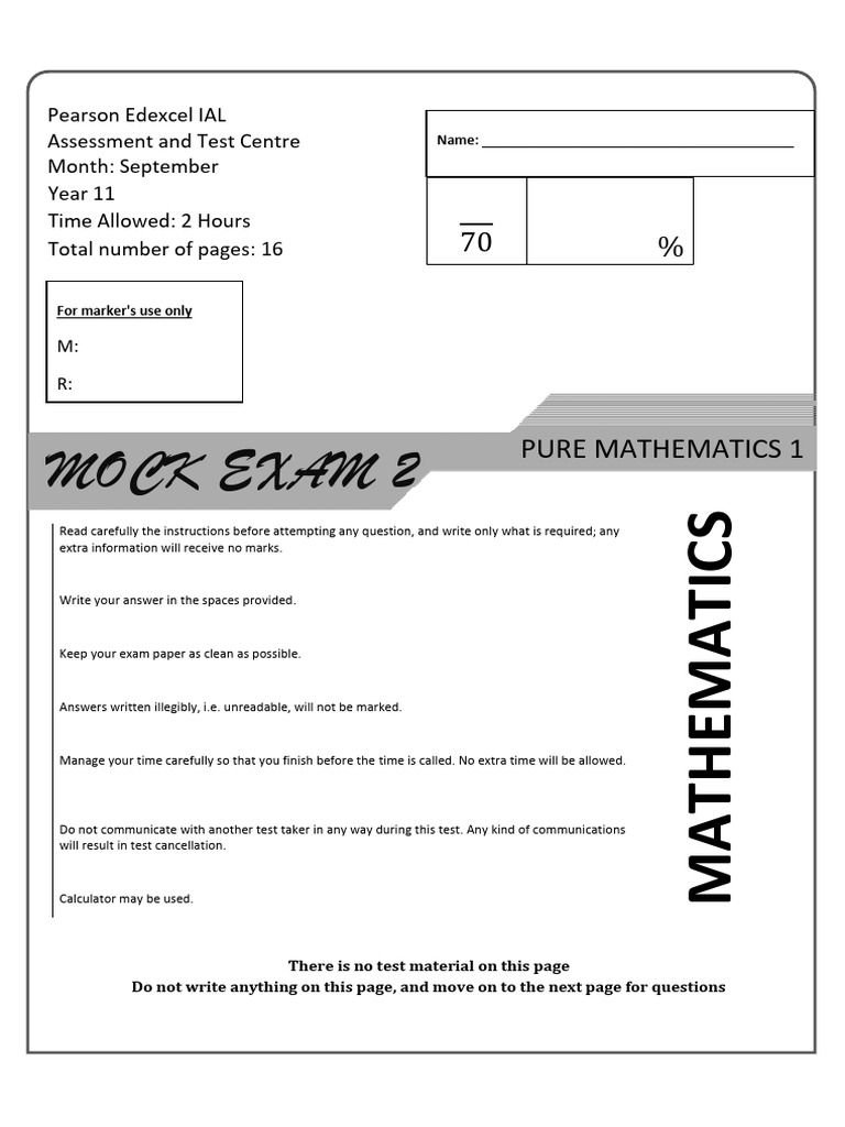 Year 11 Math Progression Test | PDF