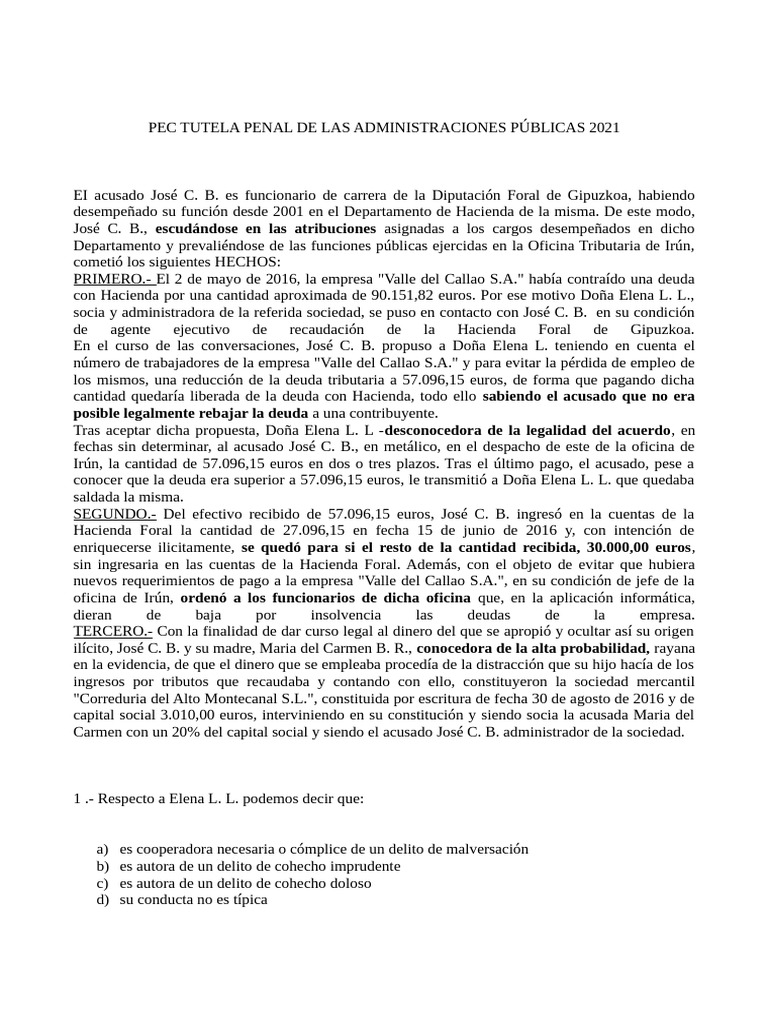 PEC 2021 Con Enunciado | PDF | Intención (Derecho Penal)