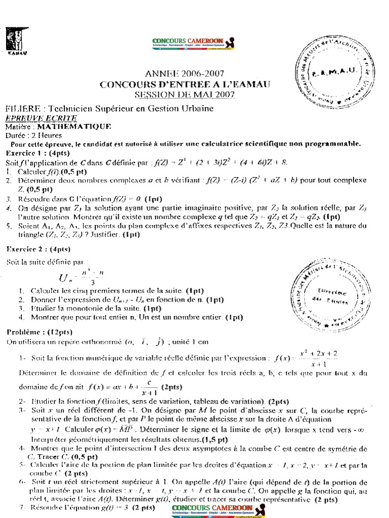 Mathematiques Eamau 2007 | PDF