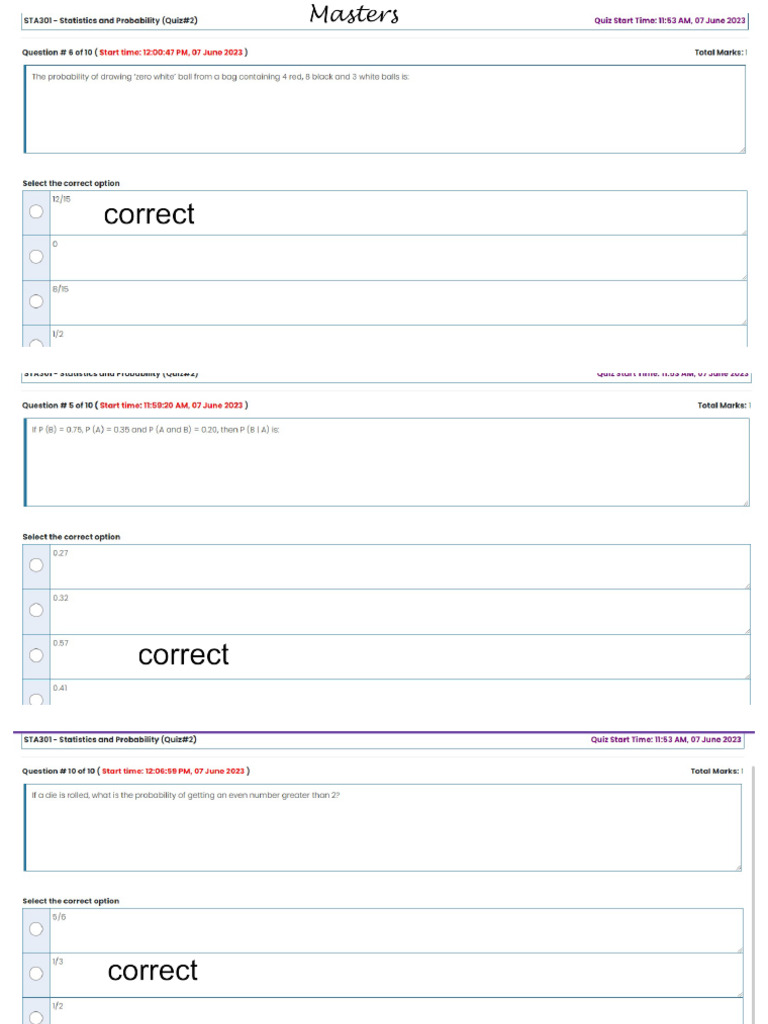 Sta301 Quiz 2 by Masters | PDF
