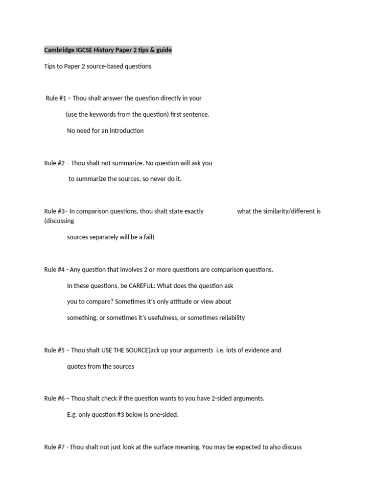 IGCSE History Paper 2 Tips Guide | PDF | Knowledge | Evidence