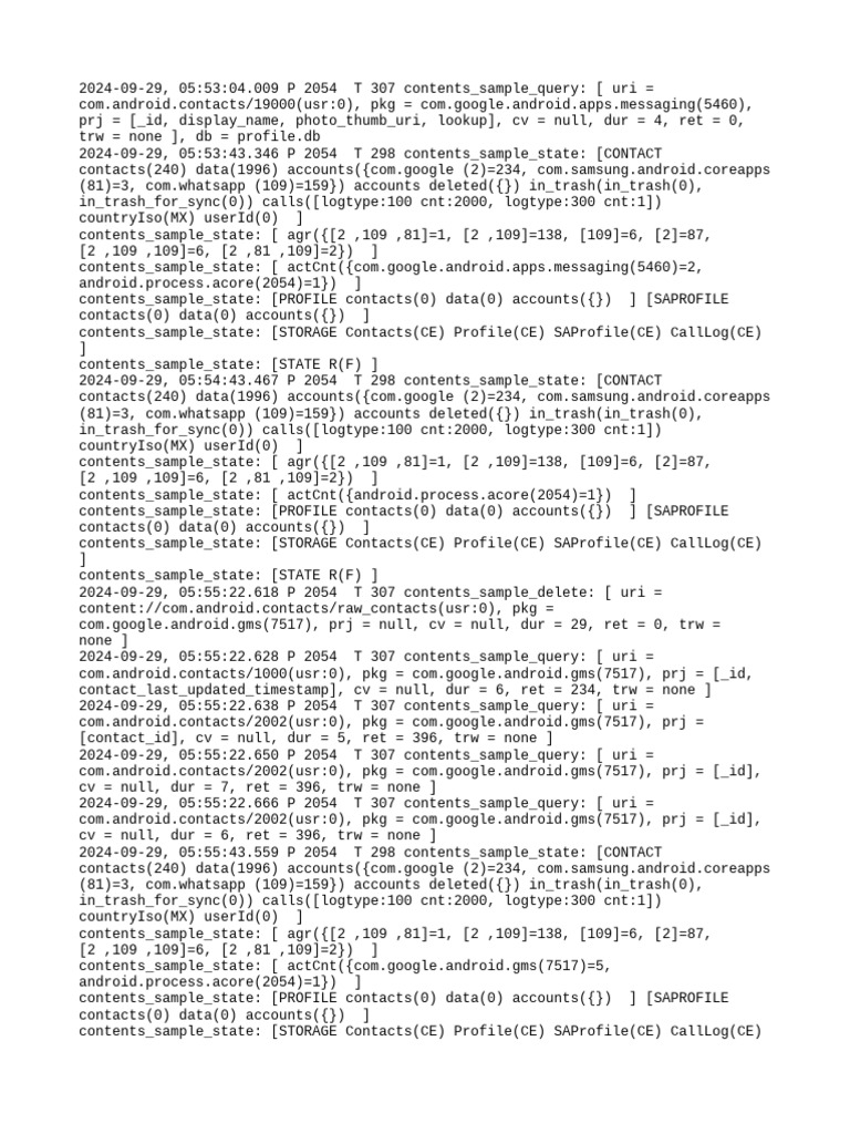 Android Contacts Data Log | PDF