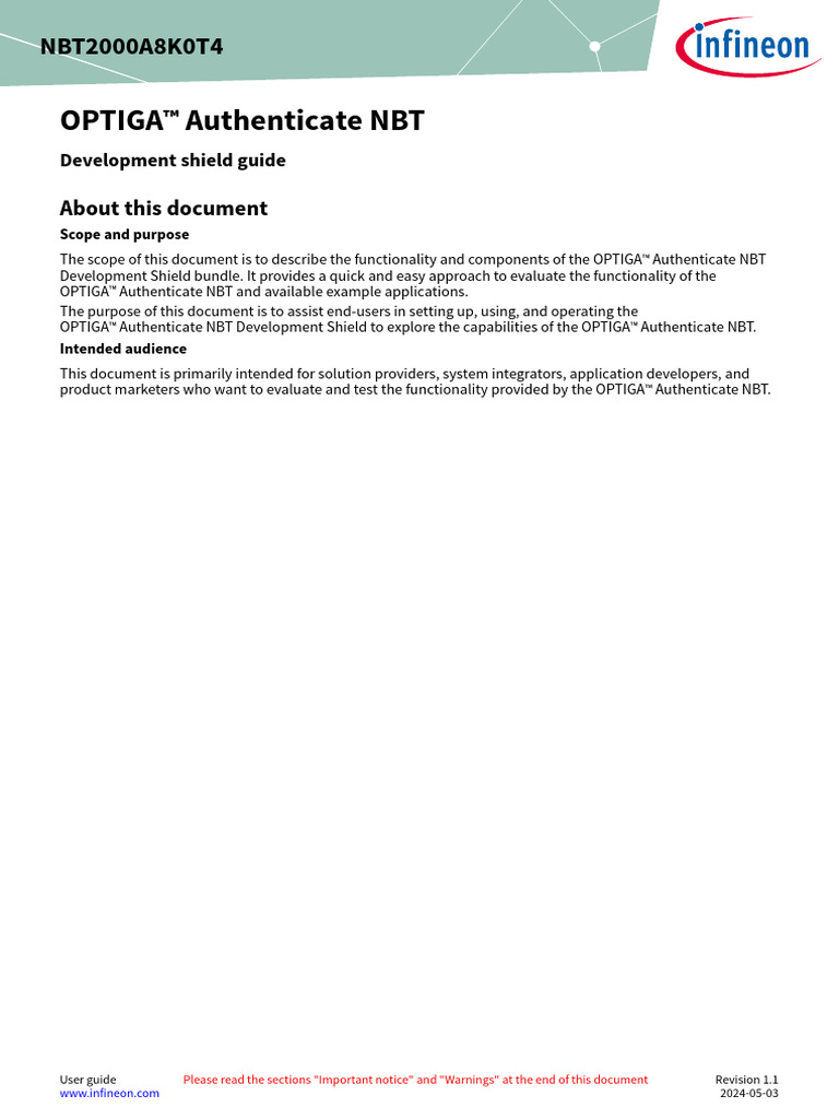 Infineon-OPTIGA Authenticate NBT DevShield UserGuide-UserManual-v01 01 ...