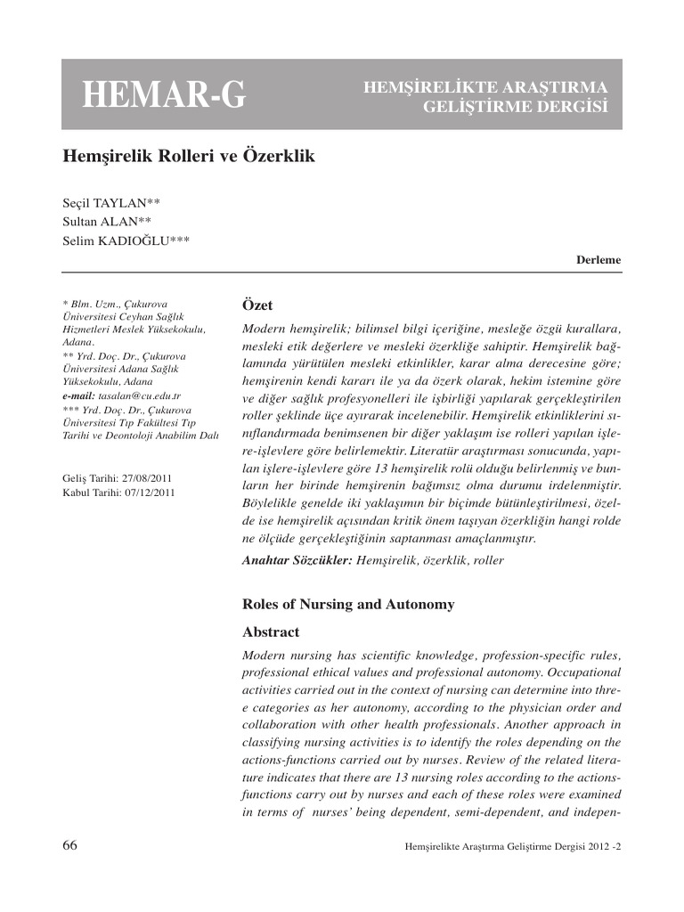 Hemar-G: Hemşirelik Rolleri Ve Özerklik | PDF
