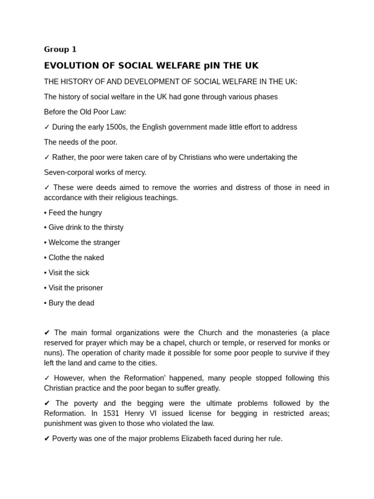Group 1 - Evolution of Social Welfare in Uk | PDF | Welfare | Pension