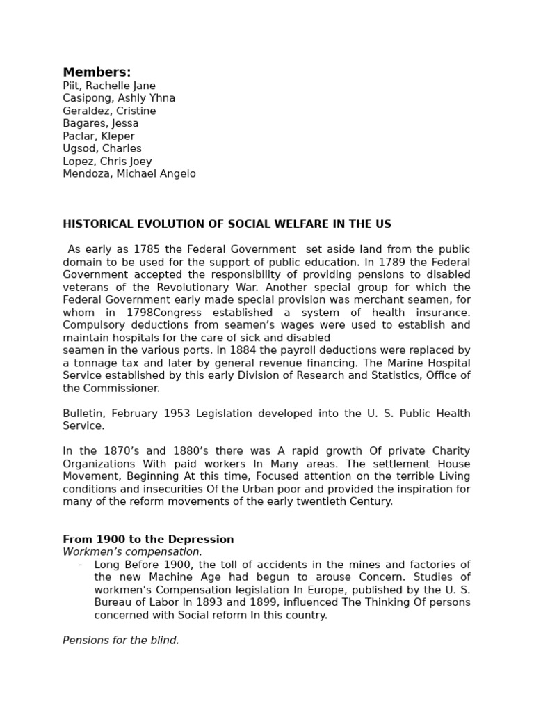 GROUP 1- EVOLUTION OF SOCIAL WELFARE IN THE US | PDF | Welfare ...