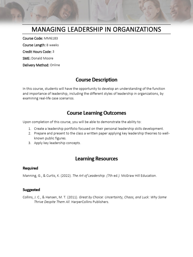 Leadership Management Course Overview | PDF | Leadership | Cognition