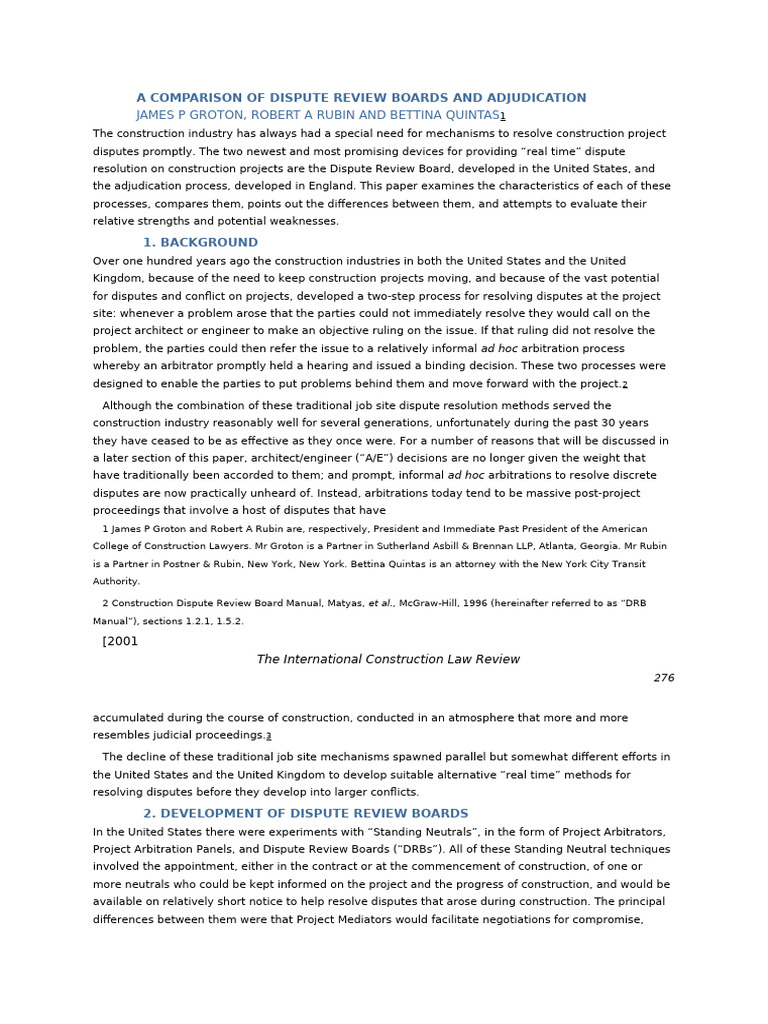 Dispute Review Boards vs. Adjudication | PDF | Arbitration | Adjudication