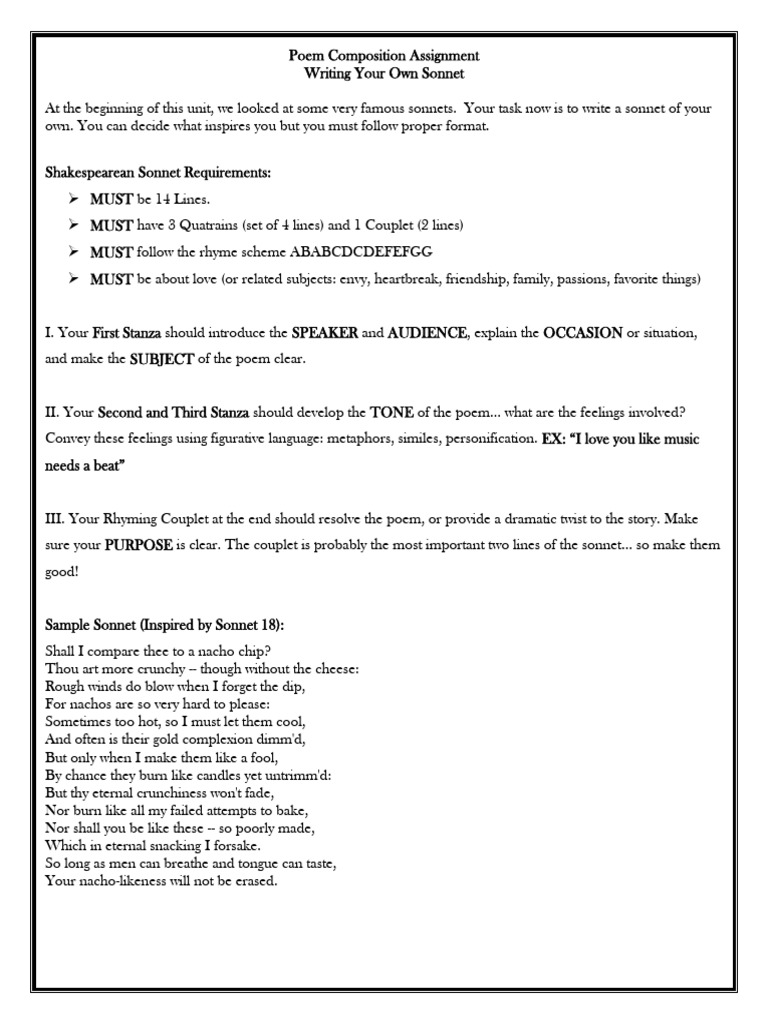 Unit 3 - Poem Composition Assignment | PDF | Poetry | Sonnets