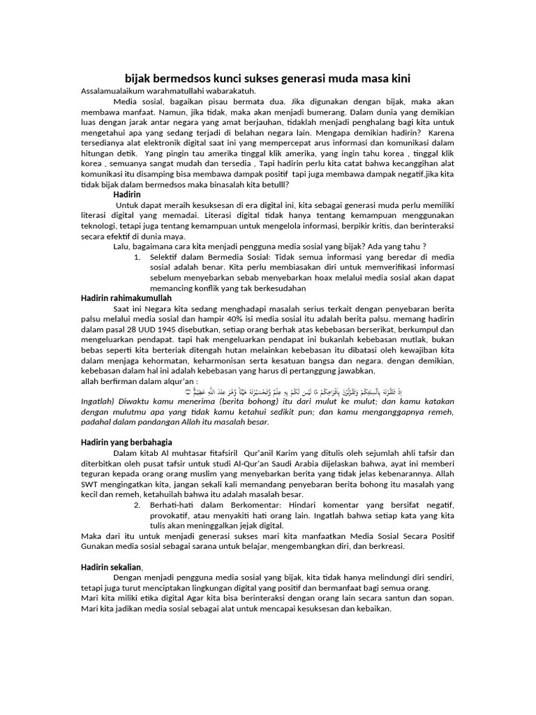 Bijak Bermedsos Kunci Sukses Generasi Muda Masa Ki | PDF | Ilmu Sosial