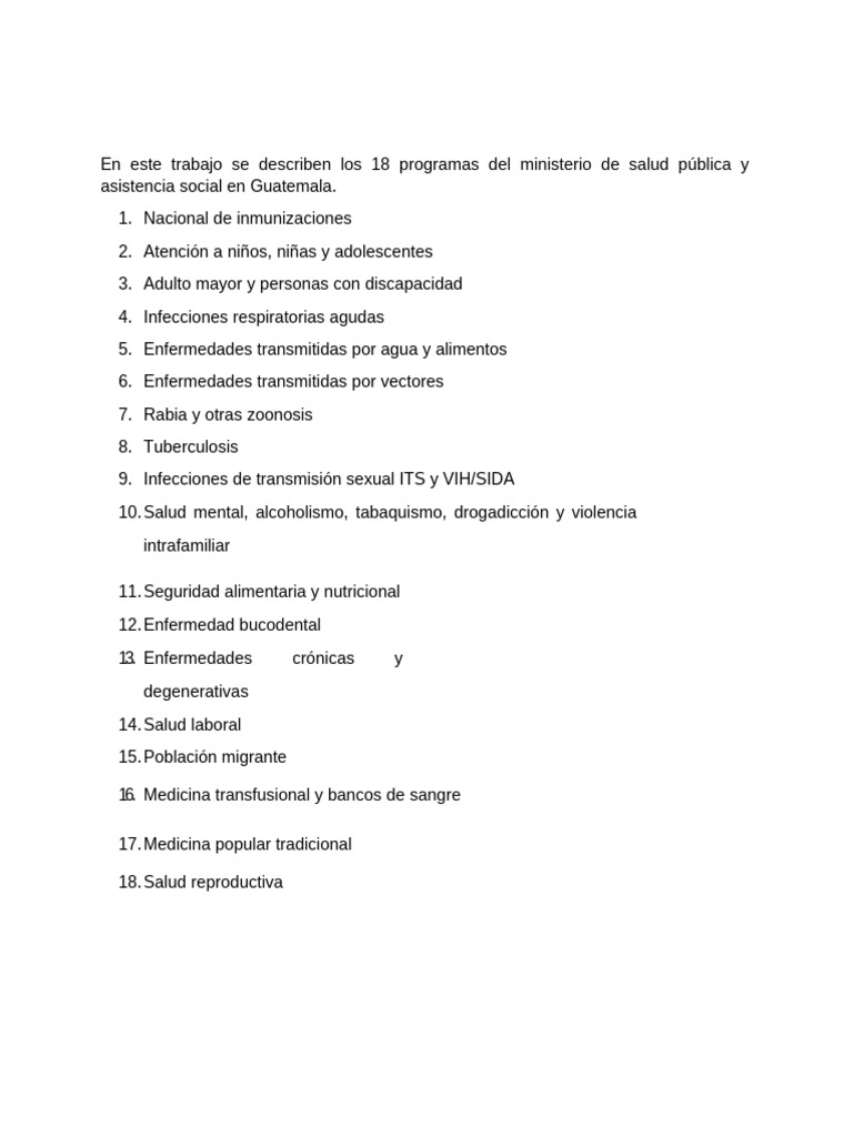 18 Programas Del MSPAS | PDF | Infección transmitida sexualmente | Salud mental