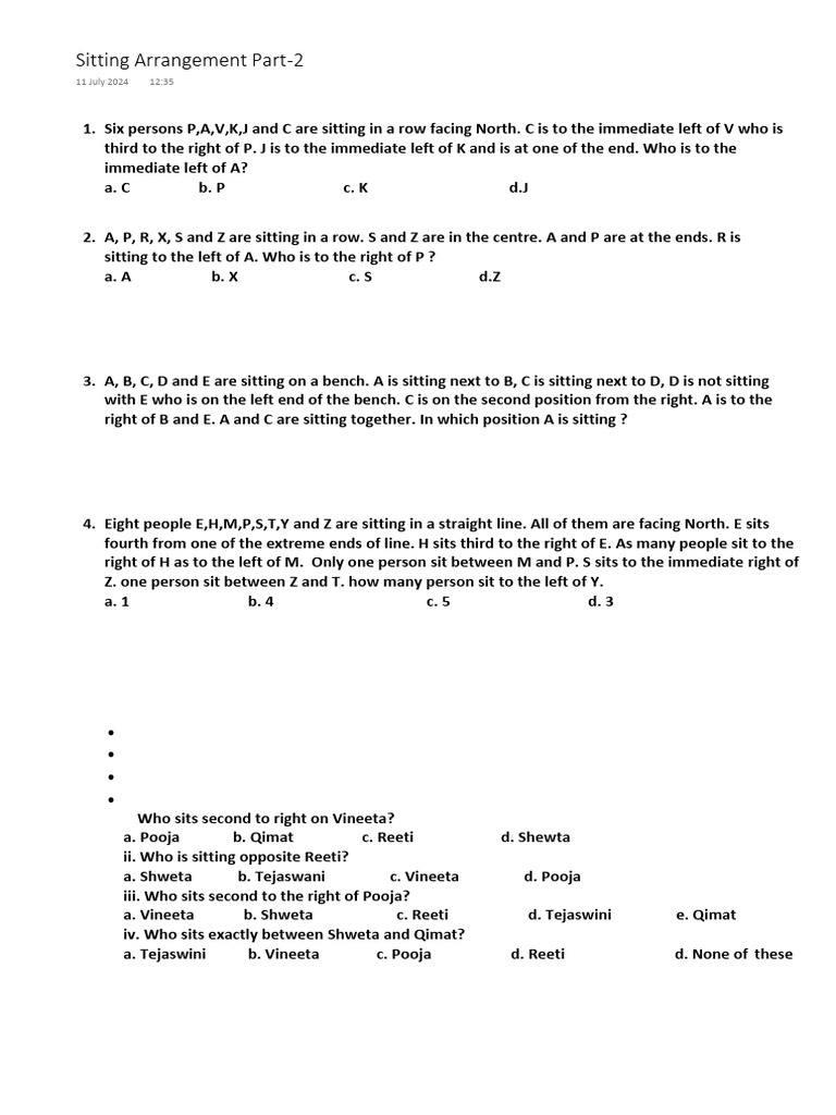 Seating Arrangement Analysis | PDF