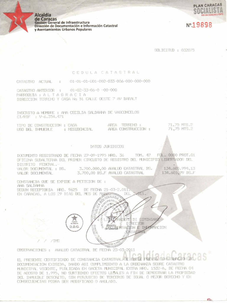 Cedula Catastral Casa Nro 51 Ana Saldanha | PDF