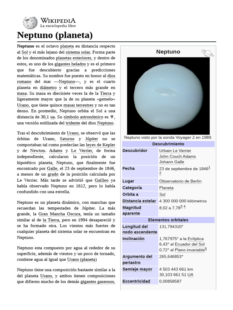 Neptuno: El octavo planeta del sistema solar | PDF | Neptuno | Atmósfera