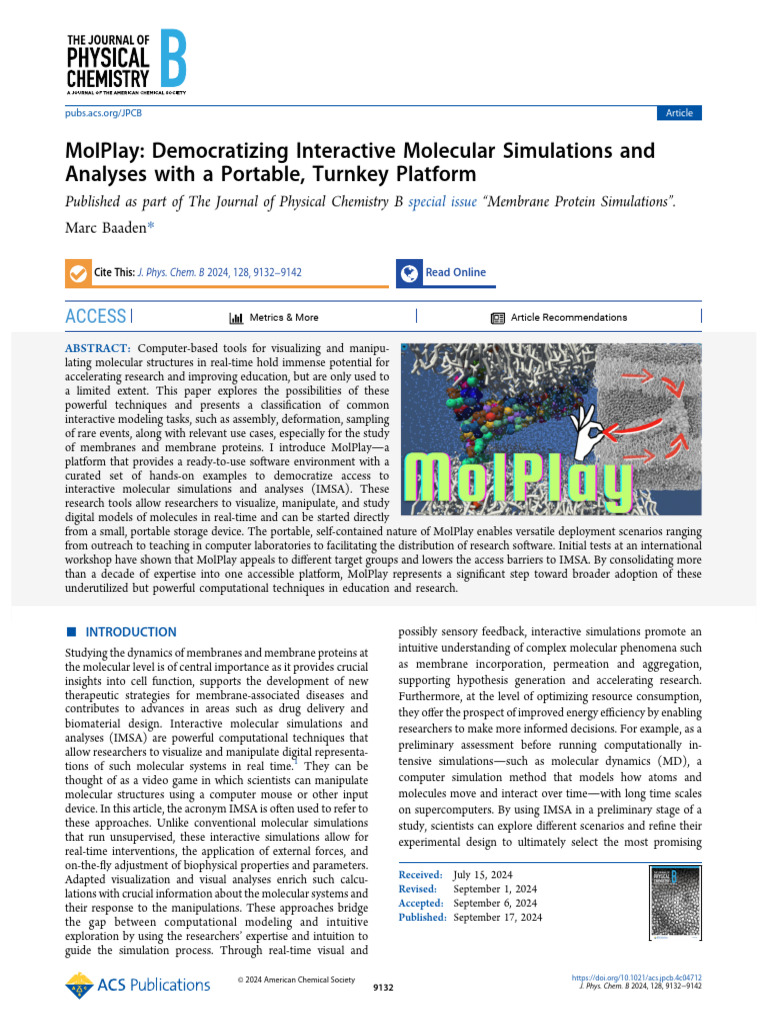 Baaden 2024 Molplay Democratizing Interactive Molecular Simulations and ...