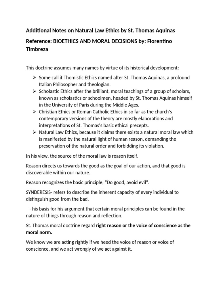 Natural Law Ethics by St. Thomas Aquinas | PDF | Natural Law | Thomas Aquinas