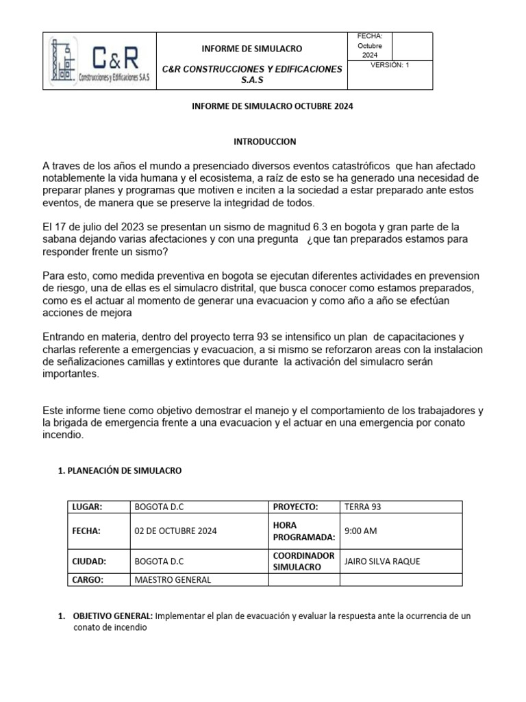 Informe de Simulacro Octubre 2024 | PDF