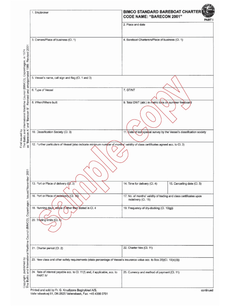 BIMCO Bareboat Charter Agreement | PDF | Insurance | Deductible