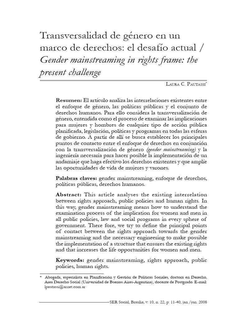 08) Pautassi Laura 2008 "Transversalidad de Género en Un Marco de Derechos El Desafío Actual ...