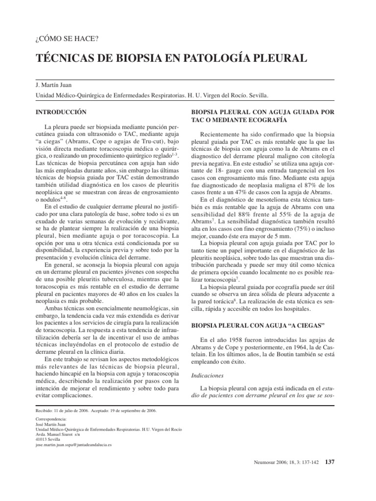 Técnicas de Biopsia Pleural: Guía Completa | PDF | Biopsia | Causas de ...
