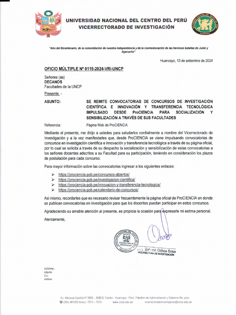 Oficio Mult. #0115-2024-Vri-Uncp | PDF