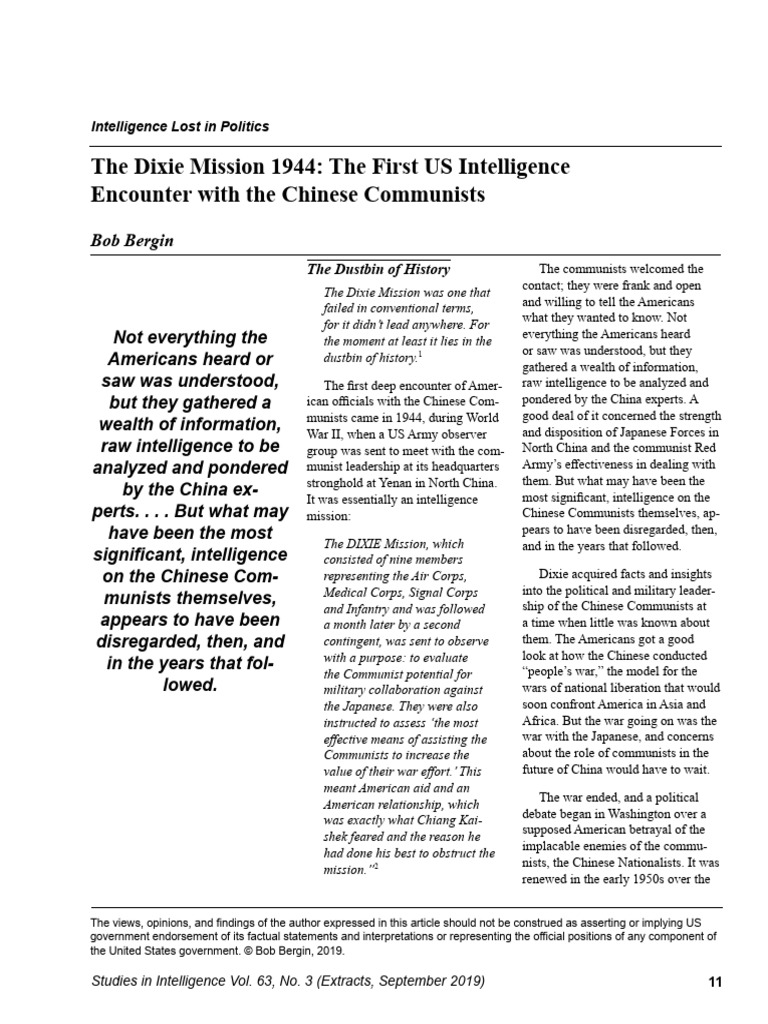 CIA Report- The Dixie Mission | PDF | Chiang Kai Shek | Mao Zedong