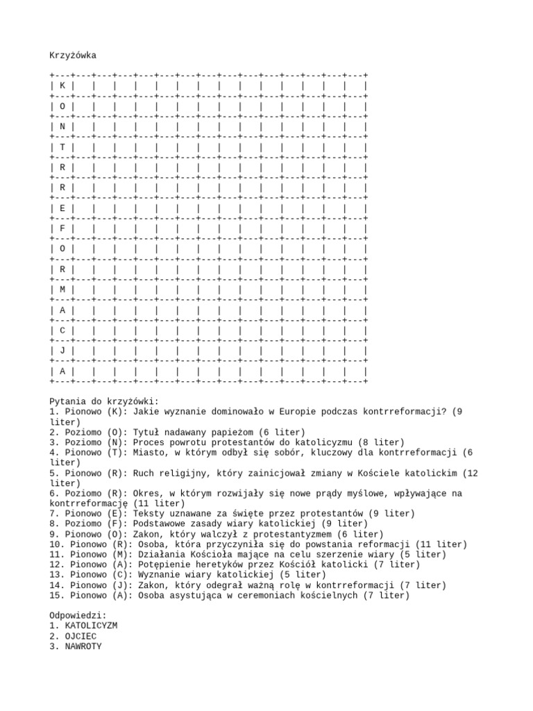 Krzyzowka Kontrreformacja | PDF