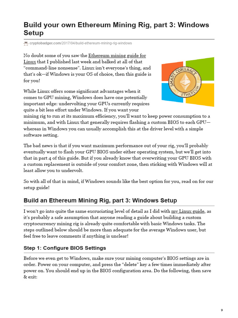 Ethereum Mining Rig Setup on Windows | PDF | Windows 10 | Microsoft Windows