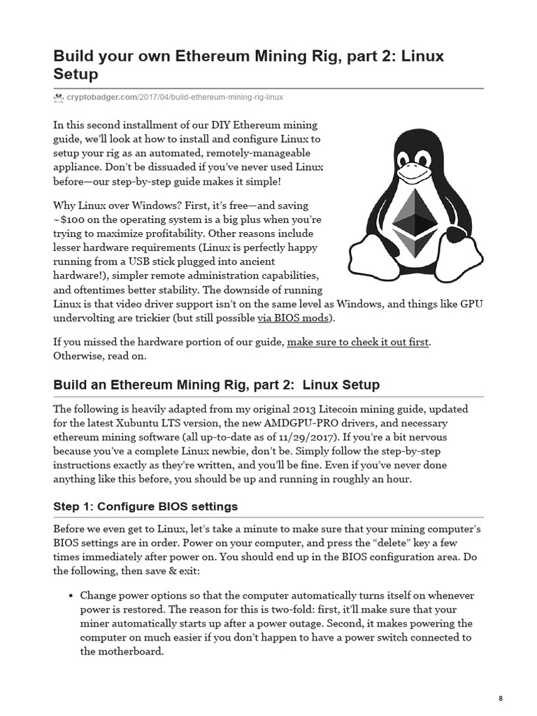 Build Your Own Ethereum Mining Rig Part 2 Linux Setup | PDF | Computer File | Linux Distribution