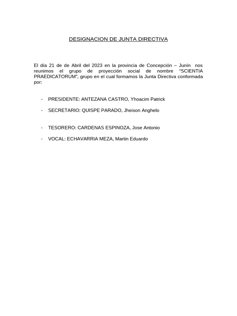 Designacion de Junta Directiva | PDF