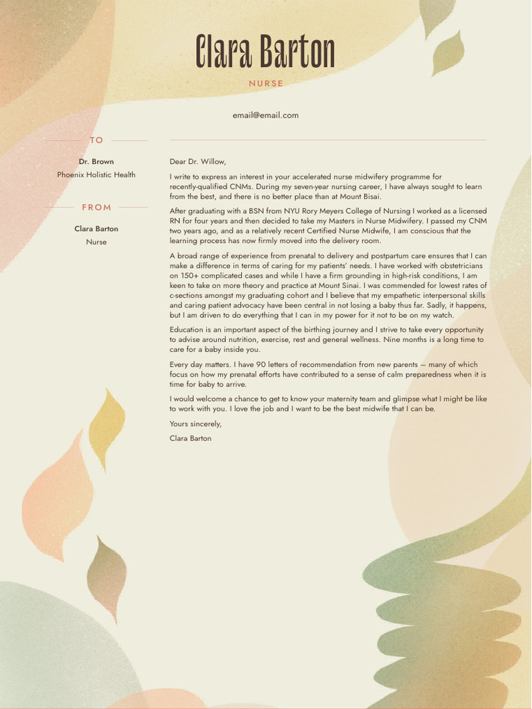 Clara Barton - Cover Letter-Template-11 | PDF | Nursing | Midwife