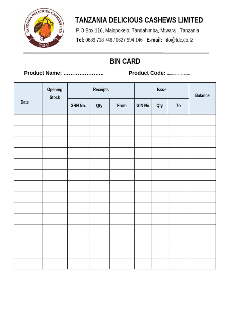 Bin Cards | PDF