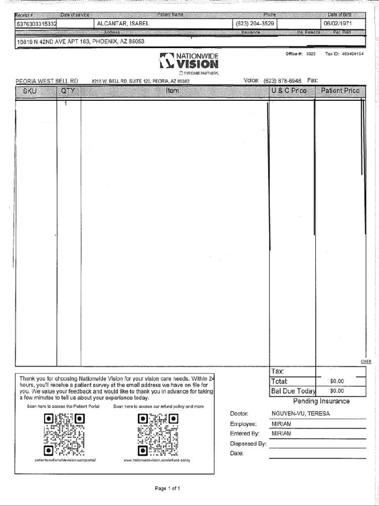 Nationwide Vision Receipt Template (2024) For Atty-Pdffiller | PDF